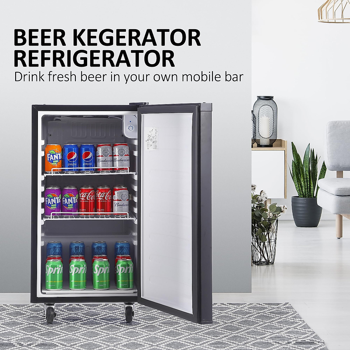 Beer Kegerator, Single Tap Draft Beer Dispenser, Full Size Stainless Steel Keg Refrigerator With Drip Tray, CO2 Cylinder, 32°F- 50°F Temperature Control