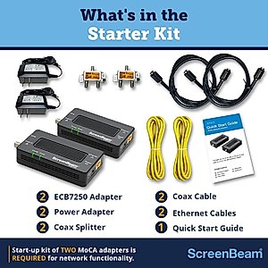 ScreenBeam Bonded MoCA 2.5 Network Adapter for Highest Speed Internet, Ethernet Over Coax - Starter Kit (Model: ECB7250K02)