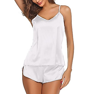 Ekouaer Womens Soft Silk Pajamas Adjustable Strap Valentine Sleepwear White Medium