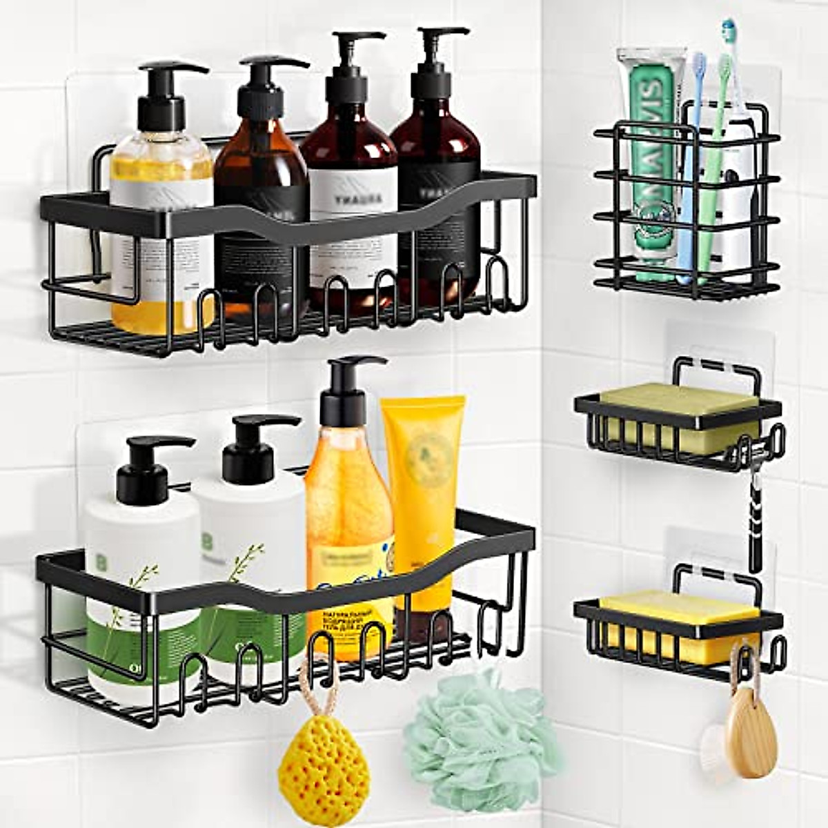 Gocvo Shower Caddy, 5 Pack Shower Shelves Bathroom Organizer No Drilling Adhesive Shower Wall Shelves Rustproof Stainless Steel Storage Shower Rack