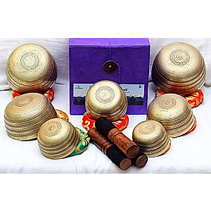 Chakra Healing Tibetan Hammered Himalayan Singing Bowl Set of 7 Meditation Bowls Hand Bowls from Nepal