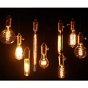 E26 40W Vintage Light Bulb T9/T185 Antique Filament Lamp T10/T30 Long Tubular Bulb Retro Amber Incandescent Light for Chandelier Pendant Industrial Hanging Light 2200K Warm White AC 110V Pack of 4