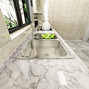 YENHOME Marble Wallpaper 393x30 inch White Grey Granite Marble Contact Paper Kitchen Counter Top Covers Peel and Stick Countertops Removable Self Adhesive Wall Paper for Countertops Kitchen Cabinets