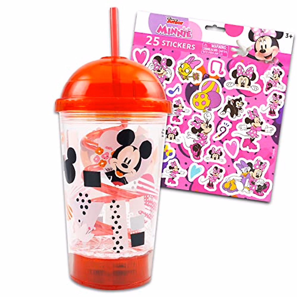 Disney Mickey and Minnie Tumbler with Straw Bundle ~ Mickey Mouse Cup with Straw for Kids Adults with Stickers | Mickey Minnie Gifts