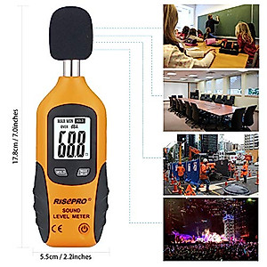 Decibel Meter, RISEPRO® Digital Sound Level Meter 30 – 130 dB Audio Noise Measure Device Backlight MAX/MIN, Data Hold Auto Power Off Dual Ranges HT-80A