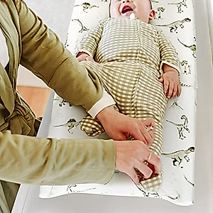 GRSSDER Stretch Ultra Soft Jersey Knit Changing Pad Cover Set 2 Pack, Change Table Pad Covers Fit 32"/34" x 16" Pads Safe and Snug, Pretty Pattern for Baby, Dinosaur