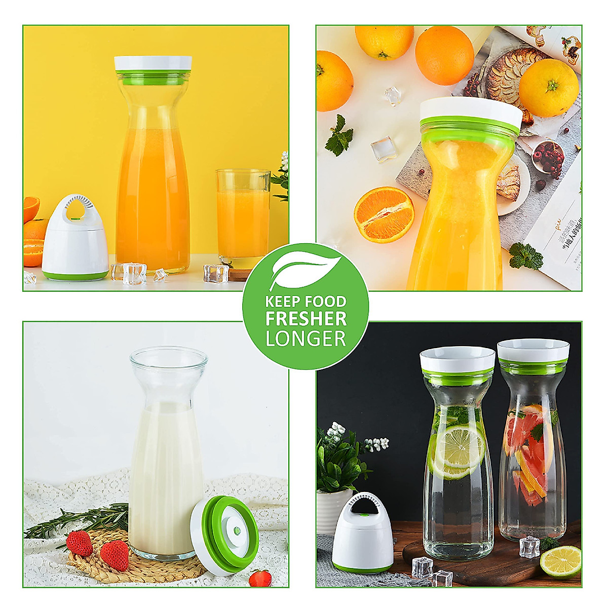 FOSA O2Go 1.2L (40oz) Vacuum Sealed Glass Jug with Lid, Glass Pitcher (Vacuum Pump not Included)