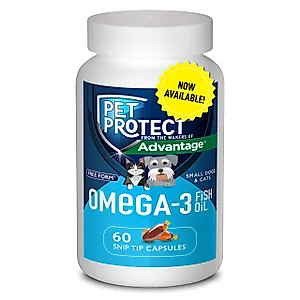 Pet Protect from The Makers of Advantage Omega 3 Supplement for Small Dogs & Cats | 60 Capsules
