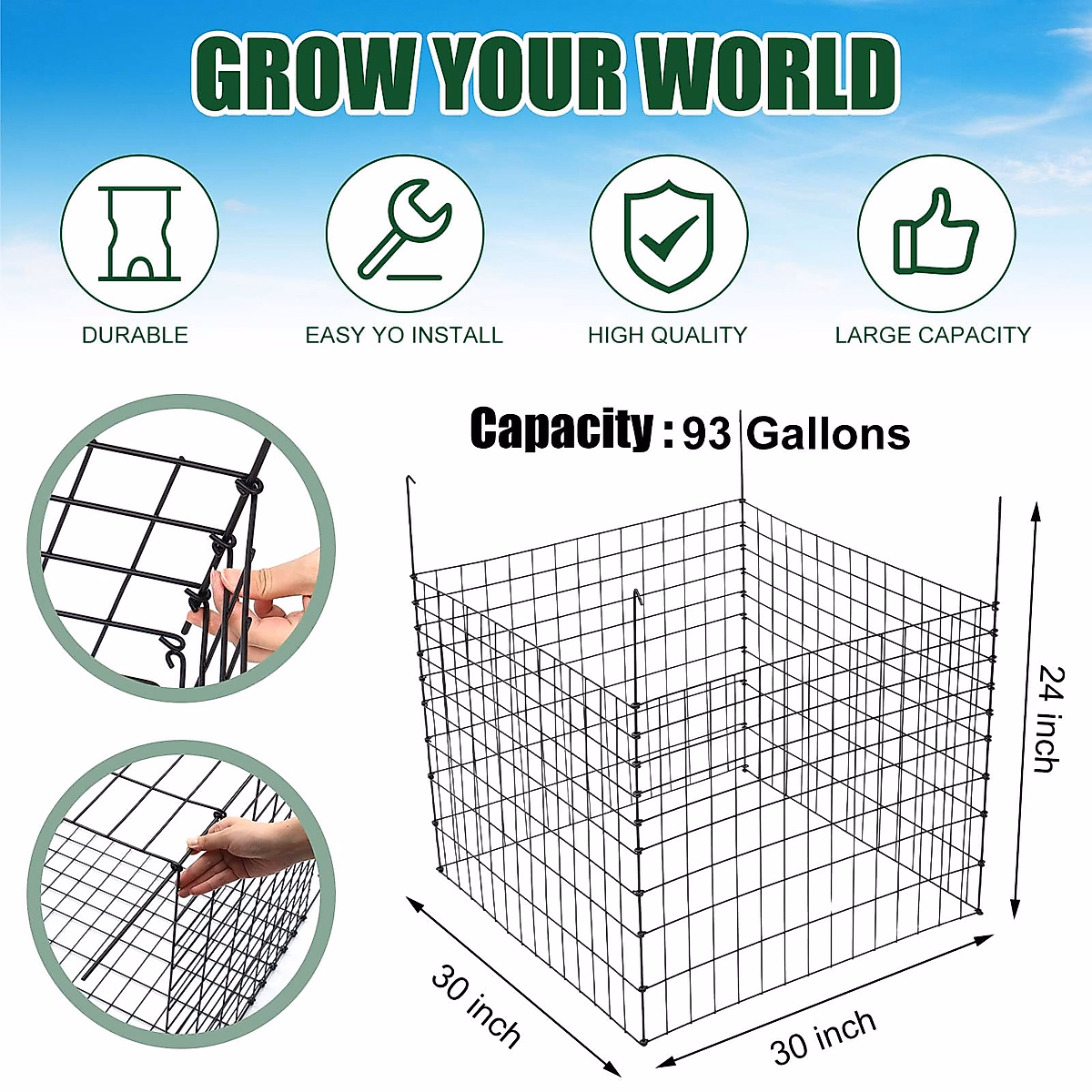 Hicarer 2 Pack Large Outdoor Wire Compost Bin 30 x 24 Inch Garden Compost Bin Container for Lawn Yard and Gardening Waste Leaves Container Fast Creation of Fertile Soil Garden Bed Fencing, Black