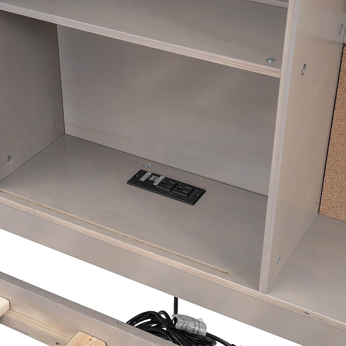 Ball & Cast Twin Daybed with Storage Shelves and 3 Drawers,Bed Frame W/USB Ports,Sliding Doors & Cork Board,for Bedroom,Guest Room,Apartment,Antique Gray