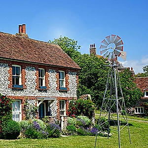 HAHASOLE 8ft Garden Windmill, Heavy Duty Durable Metal Weather Vane for Backyard, Ornamental Windmill for Yard Weather Resistant (Gray, 8FT)