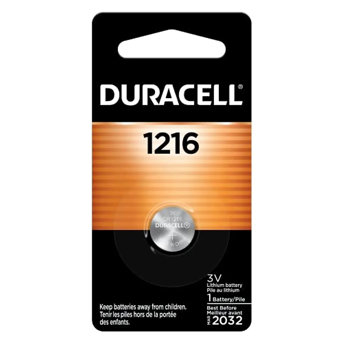 Duracell CR1216 3V Lithium Battery, 1 Count Pack, Lithium Coin Battery for Key Fob, Car Remote, Glucose Monitor, CR Lithium 3 Volt Cell