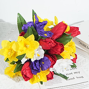 MHMJON 6Pcs Tulips Artificial Flowers Real Touch Tulips Bouquet Orange Silk Flower Arrangements for Easter Spring Party Wedding Home Table Centerpieces Office Garden DIY Floral Decor