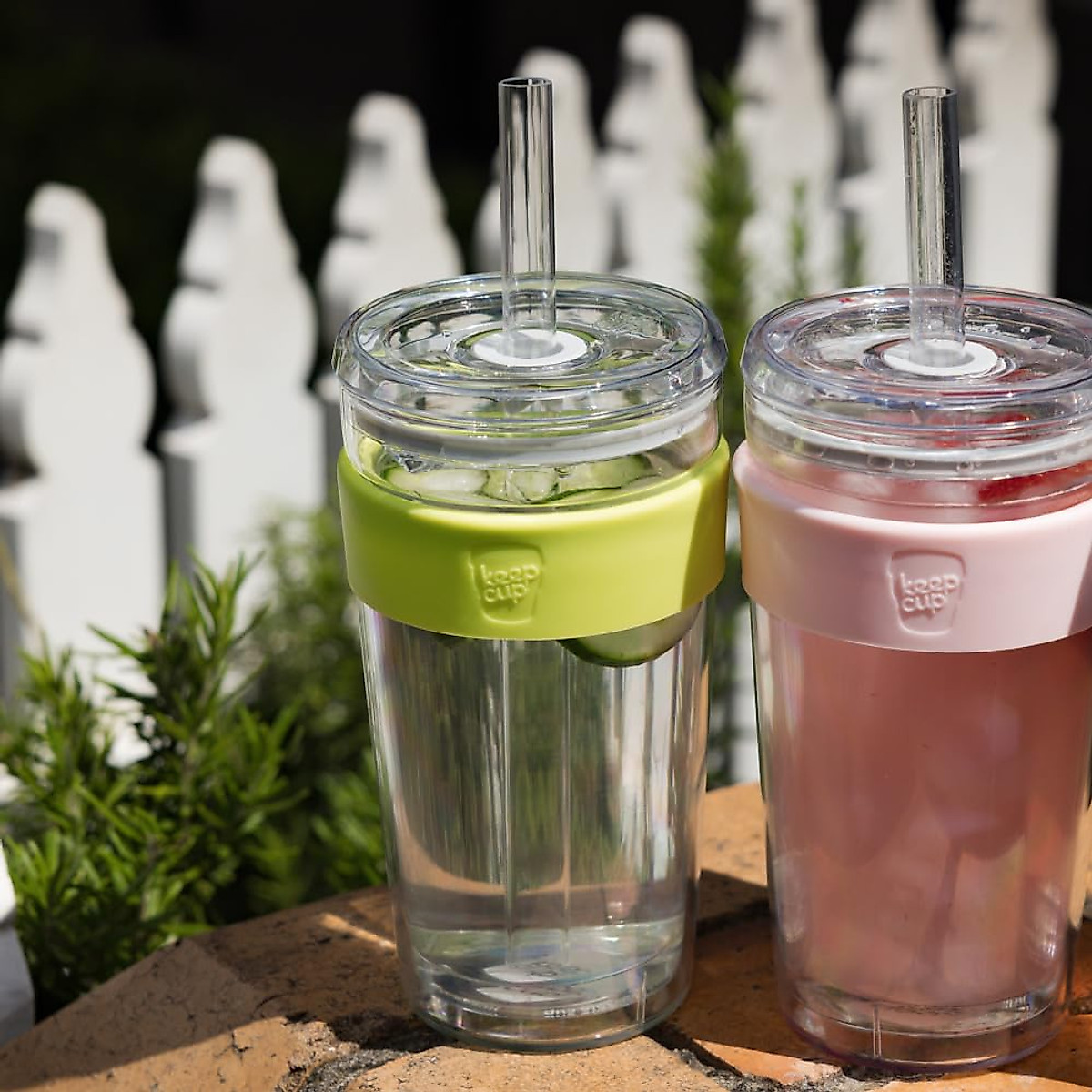 KeepCup Cold Cup - Longplay Double wall Glass Ice Coffee Tumbler with Lid and Straw - 16oz (454ml) - Chartreuse Green