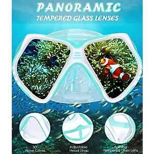 Seago Kids Swim Goggles with Nose Cover Snorkel Mask Scuba Diving Swim Mask Anti-Fog Tempered Glass, Panoramic Clear View Silicone Seal Snorkeling Gear Swimming Goggles for Kids 6-14 Boys Girls Youth