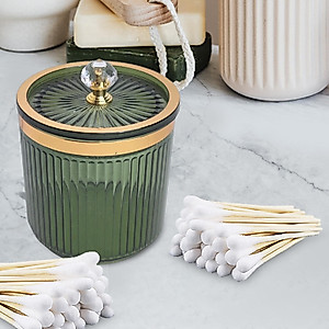Amagogo Bathroom Qtip Dispenser Jar Swab Holder Canister with Lid Dustproof Makeup Pads Container for Countertop Restroom Dresser Desktop Home , Green