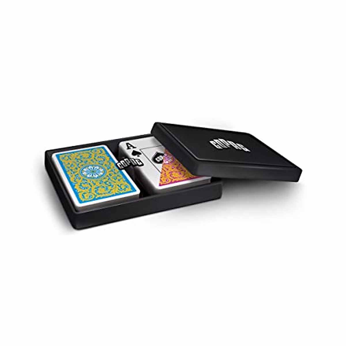 Copag 1546 Neoteric Design 100% Plastic Playing Cards, Poker Size (Standard) Yellow/Pink/Blue Double Deck Set (Regular Index)