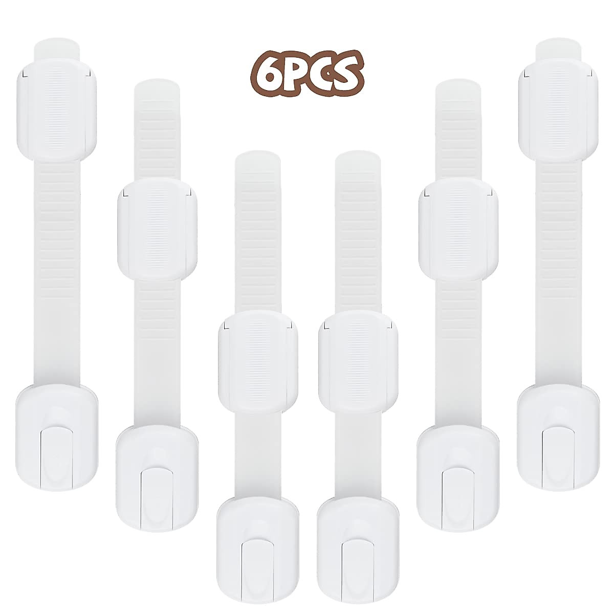 6 Pack Baby Safety Strap Locks Child Proof Locks with Adhesive Pads, Easy Installation, No Drilling, Adjustable Strap Latches for Drawers, Toilet, Fridge, Dishwasher (White)