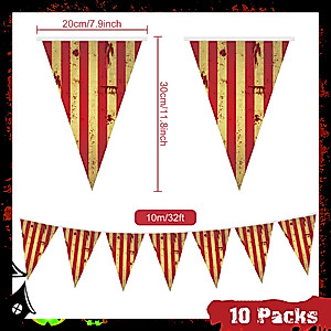 10 Packs Creepy Carnival Decorations Evil Halloween Striped Pennant Banner Triangle Bunting Flags Circus Theme Party Decorations Evil Carnival Decorations for Carnival Halloween Party Decorations