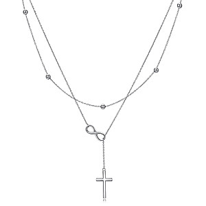 MONGAS Infinity Cross Layered Necklaces 925 Sterling Silver Lariat Y Necklace Christmas Jewelry for Women