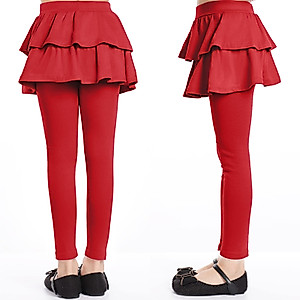 Witwot Toddler Girl Leggings with Skirt Tutu Pants Uniform 5-6 Years Red