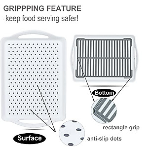 LONEA Non Slip Food Serving Tray with Handles, 2-Pack Rectangle Anti-Slip Non-Toxic Dishwasher Safe Tray for Snack Fruit Dessert Breakfast Drink Come with 2pcs Cleaning Cloths White