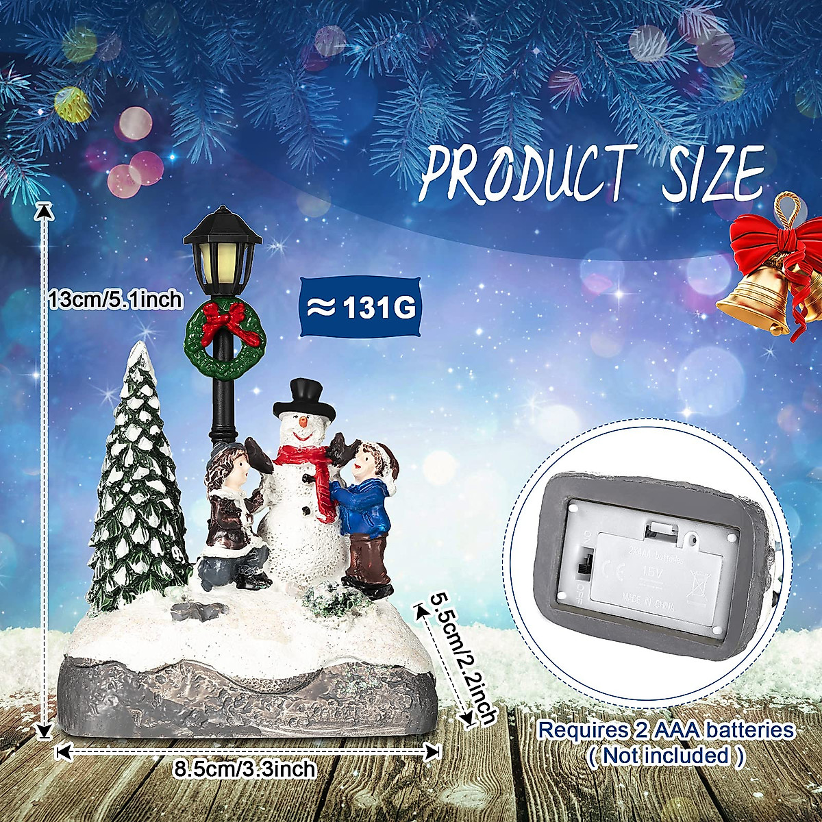 Mudder 2 Pieces Christmas Village Houses Decorations Led Light up Christmas Tree Christmas Snowman Light Christmas Decorations Figurines Buildings Landscape Lamppost Dector