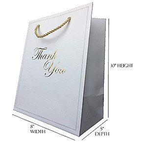 MODEENI White Thank You Gift Bags with Handles 12 Pcs Paper Medium 8x10 Fancy Gold Foil Luxury Event Shopping 8x5x10 Premium Quality Cute Matte Modern Elegant Embossed Birthday Merchandise Clothing Business Wedding