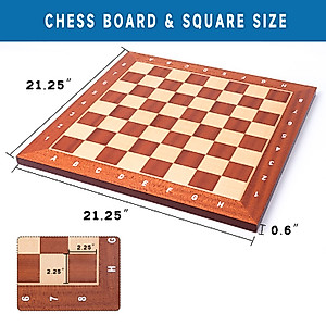 GSE Games & Sports Expert Professional Tournament Chess Board Only, Sapele & Maple Inlaid Chessboard, Chess Board for Beginners, Kids, Adults (Extra Large: 21.25" / Square: 2.25" Brown)