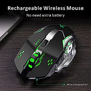 Uciefy T85 Rechargeable Wireless Mouse, 2.4G Ergonomic Silent Gaming Mice Portable Optical with USB Receiver, 3 Adjustable DPI, 6 Buttons LED Lights for Laptop/PC/Chromebook (Black)