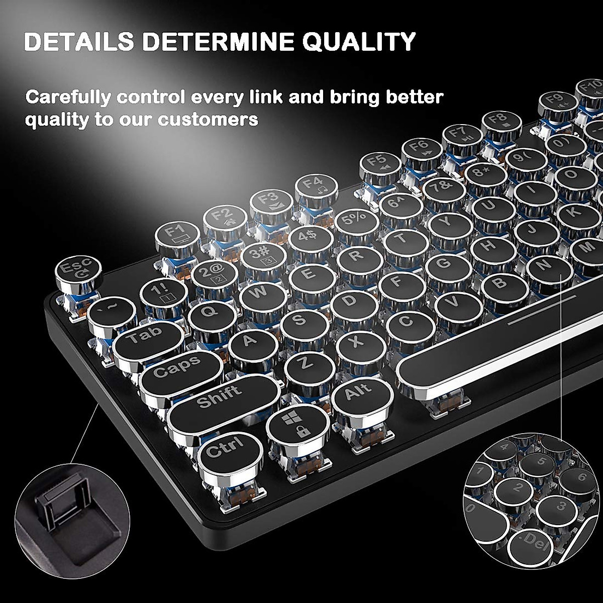 PC Gaming Mechanical Keyboard with LED White Backlit Light, 104 Keys Anti-Ghosting, Blue Switch Typing Key Caps and USB Connection for Computer