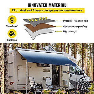 VEVOR RV Awning, 15 ft (Fabric Size: 14' 2") Awning Replacement Fabric, Premium Grade Waterproof Vinyl, Universal Outdoor Canopy RV Replacement Fabric for Camper, Trailer,and Motor Home, Slate Blue
