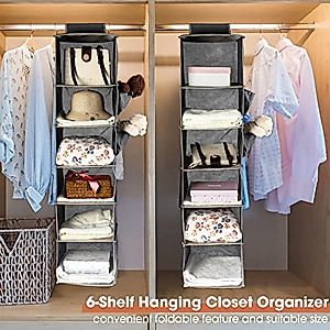 Shappy 4 Pack Hanging Closet Organizers and Storage, 6 Shelf Wide Dorm Closet Sweater Clothes Hat Baseball Cap Organizer Hanging Storage Shelves Collapsible Closet Clothes Organizer (Grey)