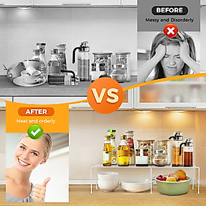 Ravinte 1 Pack Freezer Shelf Organizer, Expandable Cabinet Storage Shelf with Rustproof Metal Wire, Adjustable Kitchen Cabinet Organizer Spice Rack for Frige, Pantry, Cupboard, Countertop - White