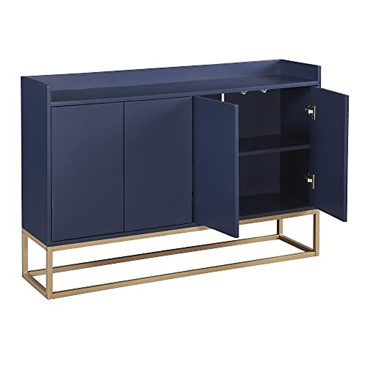 RuiSiSi Modern Sideboard Cabinet Wood Rebound Device Straight-Opening Doors Kitchen Sideboard Buffet Storage Cabinet Narrow Console Table for Entryway Metal Leg, Navy