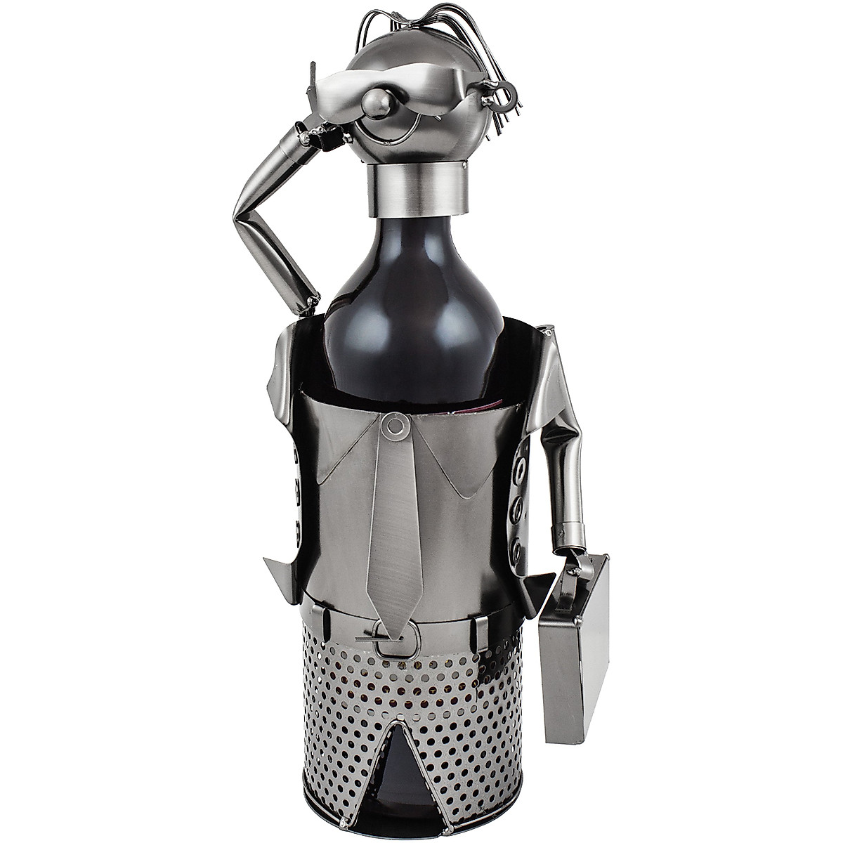 BRUBAKER Wine Bottle Holder Boss - Metal Sculpture - Wine Rack Decor - Tabletop - with Greeting Card