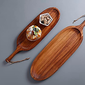 Set of 2 Acacia Wood Serving Trays,Oval Long Wooden Tray Plates for Serving Food,House Warming Gifts New Home Decor,Handmade Snack Board Bread Sushi Fruit Trays for Party
