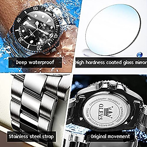 OLEVS Mens Watch Stainless Steel Big Face Silver Black Casual Dress Wrist Watch Quartz Analog Day Date Waterproof Luminous