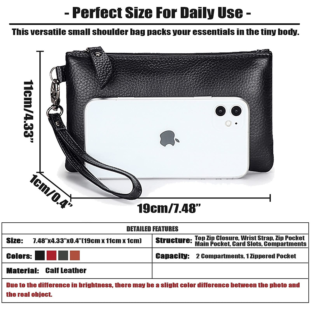 Karoukee Real Leather Wristlet Clutch Women Classic Cell Phone Wristlets Bag Minimalist Clutch Purse with Removable Wrist Strap (Black)