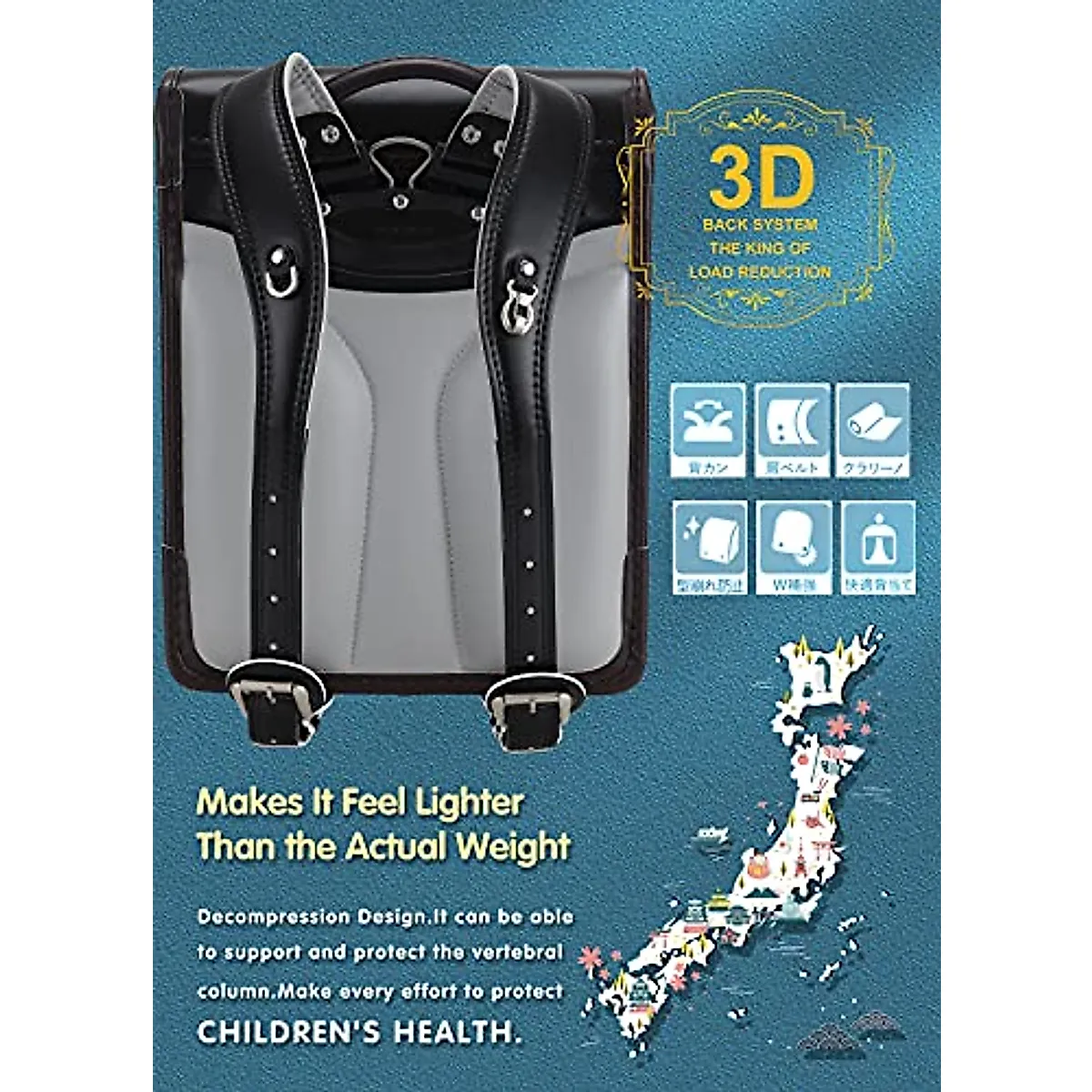 Baobab's wish Ransel Randoseru Backpack Semi-automatic satchel Japanese school bag for girls and boys PU leather bab-rng58 (Black 01)