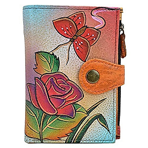 Anna by Anuschka Women's Hand Painted Genuine Leather Ladies Wallet - Rose Butterfly