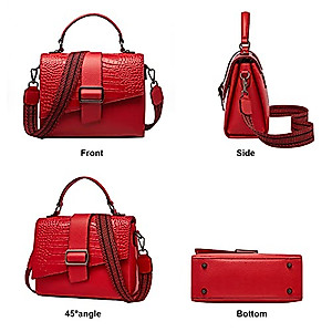 Small Top-handle Bags for Women, Genuine Leather Crocodile Skin Ladies Crossbody Bags with 2 Shoulder Straps Womens Small Satchel Purses and Handbags (Red)