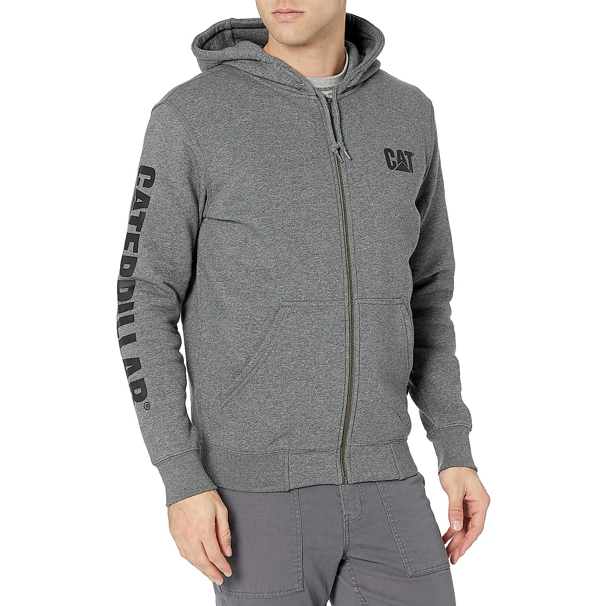 Caterpillar Men's Full Zip Hooded Sweatshirt (Regular and Big & Tall Sizes), Dark Heather Grey, 2X Large