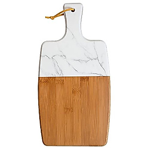 Totally Bamboo UV Printed Faux Marble Serving Paddle, Bamboo Cutting Board with Handle for Kitchen and Charcuterie Boards