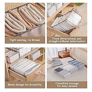 Dongyue 2Pcs 7 Grids Wardrobe Clothes Organizer Jeans Wardrobe Organizer Washable Mesh Kids Drawer Organizer suit for T-shirt,Legging,Skirts,Jeans,Kid Clothes (Grey, Large+Medium)