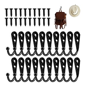 hoeslaw 20PCS Wall Mount Coat Hooks, Metal Heavy Duty Hanger with 40PCS Screws, Rustproof Wall Mout Hook for Hanging Towel Robe Bag Cup Bathroom Bedroom Kitchen Living Room Hotel Garage Pool (Black)