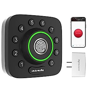 U-Bolt Pro Bluetooth Enabled Fingerprint and Keypad Smart Deadbolt + Bridge WiFi Adaptor | 6-in-1 Keyless Entry | Control Remotely Via Smartphone | Fingerprint ID | Anti-peep Code | Auto Unlock & Lock