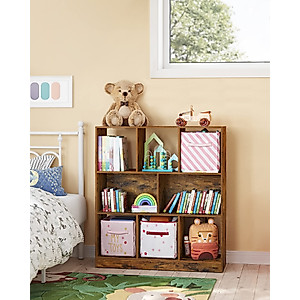 VASAGLE Bookcase, Bookshelf, Freestanding Storage Unit, 8 Open Compartments, Used Horizontally, Vertically, Upside Down, 11 x 35.4 x 39.4 Inches, for Living Room, Study, Office, Rustic Brown ULBC55BX