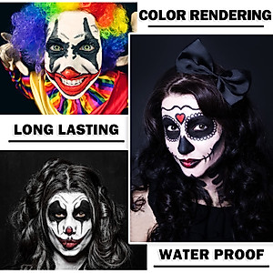 CAHIUYOA 3PCS Clown Makeup Cream Black White Green Eye Black Stick Face Body Paint Stick,Professional Joker Zombie Vampire Skeleton SFX Cosplay Halloween Makeup