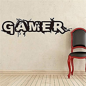 Gamer Wall Decal Vinyl Decal Art Design Stickers for Home Playroom Bedroom Game Boys Room Game Center Internet Bar(Gamer, 35" W x 11" H)